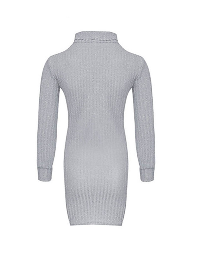 Vestido Suéter Sólido De Cuello Tortuga De Manga Larga
