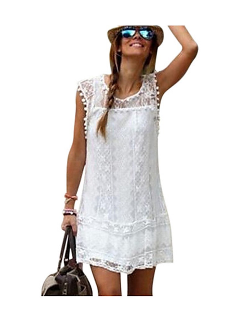 Vestido Acampanado Bajo Con Encaje Con Croché